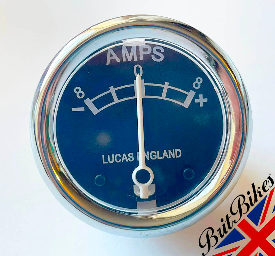 GENUINE LUCAS 6V AMMETER 1-3/4" BLACK DIAL CHROME BEZEL 8-0-8 - BSA ET ...