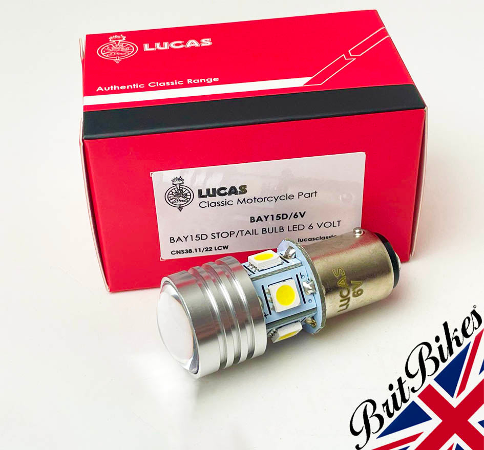 GENUINE LUCAS MOTORCYCLE LED STOP TAIL BULB 6V SBC BAY15D BSA NORTON T – Brit Bikes - Classic ...