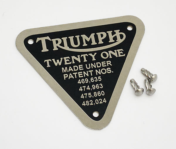 TIMING COVER TRIANGLE PATENT PLATE TRIUMPH 3TA TWENTY ONE - MADE IN UK ...