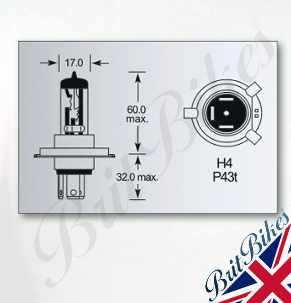 GENUINE LUCAS MOTORCYCLE HEADLAMP BULB 12V 35/35W P43T H4 FITTING - LL ...