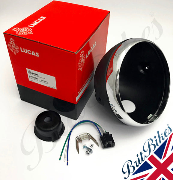 GENUINE LUCAS UNIVERSAL 7" BLACK HEADLAMP HEADLIGHT SHELL & RIM - LU54 ...