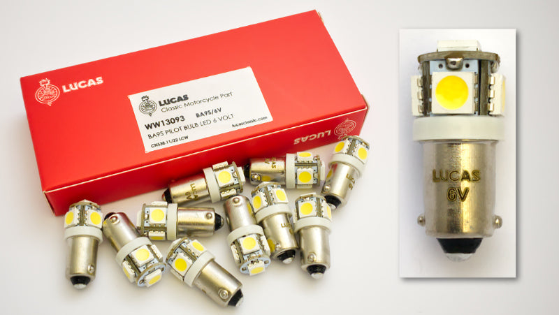 GENUINE LUCAS CLASSIC MOTORCYCLE LED INSTRUMENT PILOT BULB 6V BA9S BSA ...