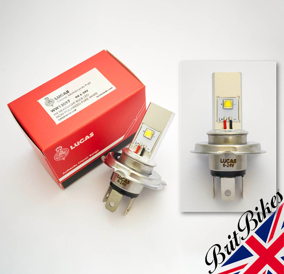 GENUINE LUCAS MOTORCYCLE CAR H4 LED HEADLIGHT BULB 6-24V DUAL POLARITY ...